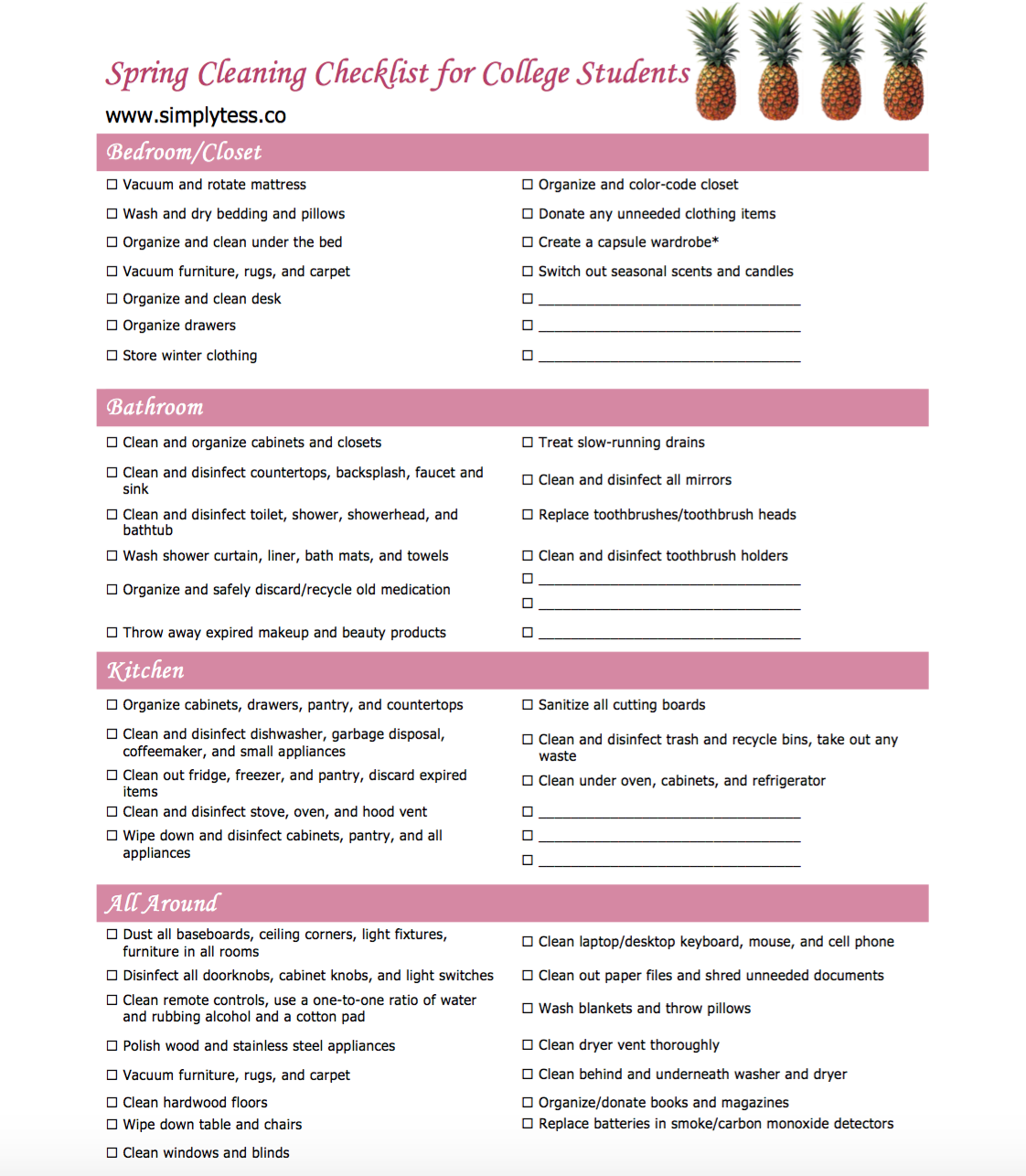 Spring Cleaning Checklist for College Students {3 DIY Natural Cleaners ...